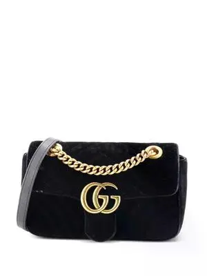 Gucci Gg Marmont Matelassé Velvet Mini Shoulder Bag - Black