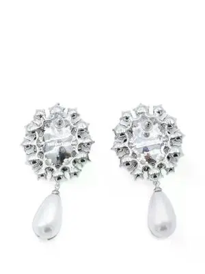 SELF-PORTRAIT Crystal And Faux Pearl Drop Earrings - Silver