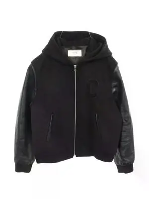 Celine 2010s Wool And Leather Logo Detail Hooded Jacket