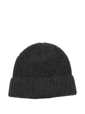Dolce & Gabbana Logo Patch Ribbed Knit Beanie - Grey