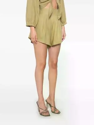 ADRIANA DEGREAS Pleated High-waisted Linen Shorts