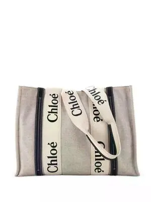 Chloé Woody Canvas With Leather Medium Tote Bag