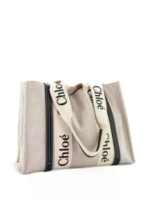 Chloé Woody Canvas With Leather Medium Tote Bag