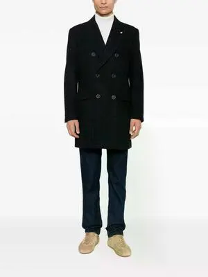 MANUEL RITZ Double-breasted Check Coat - Blue