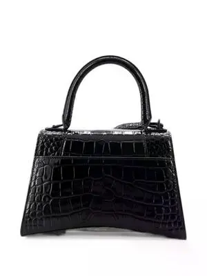 Balenciaga Hourglass Top Handle Bag Crocodile Embossed Leather Small Crossbody Bag - Black