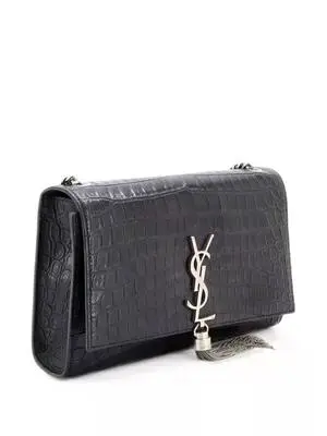 Saint Laurent Classic Monogram Tassel Crocodile Embossed Leather Medium Crossbody Bag