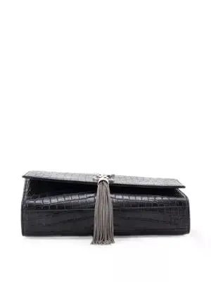 Saint Laurent Classic Monogram Tassel Crocodile Embossed Leather Medium Crossbody Bag