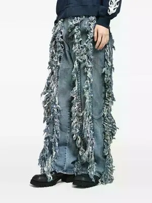 THUG CLUB Oil-wash Frayed Jeans