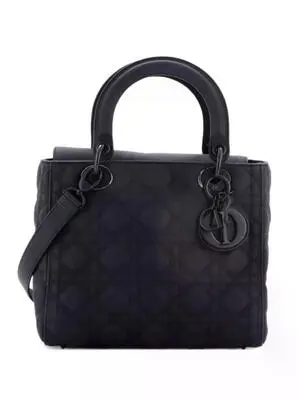 Dior Ultra Matte Lady Bag Cannage Quilt Calfskin Medium Satchel - Black