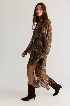 SPELL Damask Button Through Midi Dress