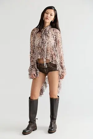 Free People Full Sleeve Frill Printed Blouse At