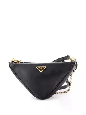 Prada Double Symbole Triangle Bag Leather And Jacquard Mini Shoulder Bag - Black
