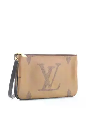 LOUIS VUITTON Double Zip Pochette Reverse Monogram Giant Clutch Bag - Brown