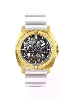 INVICTA Sea Hunter 44mm Automatic Watch With White Silicone Strap - Black