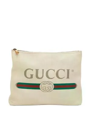 Gucci Logo Portfolio Clutch Bag - Neutrals
