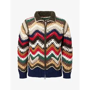 Sacai Crochet-knit Zip-up Wool-blend Cardigan