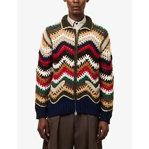 Sacai Crochet-knit Zip-up Wool-blend Cardigan
