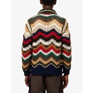 Sacai Crochet-knit Zip-up Wool-blend Cardigan