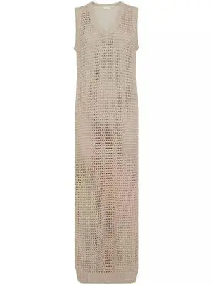 Brunello Cucinelli Open-knit Cotton-blend Maxi Dress - Brown