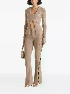 Manière De Voir Maniere De Voir Suede Lace Up Flared Trousers - Neutrals