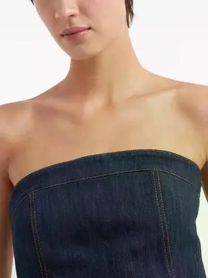 Brunello Cucinelli Strapless Cropped Denim Top
