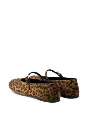 Prada Printed Leather Ballerinas With Logo Detail - Brown