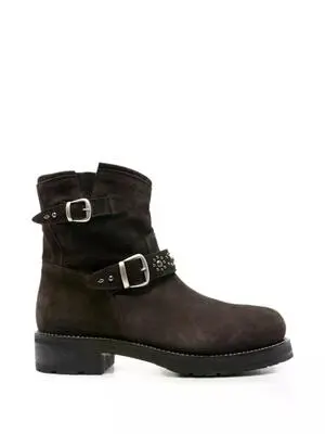 SECOND / LAYER Buckled Studded Leather Boots