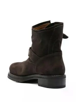 SECOND / LAYER Buckled Studded Leather Boots