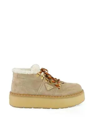 Prada Shearling-lined Suede Lace-up Flatform Booties