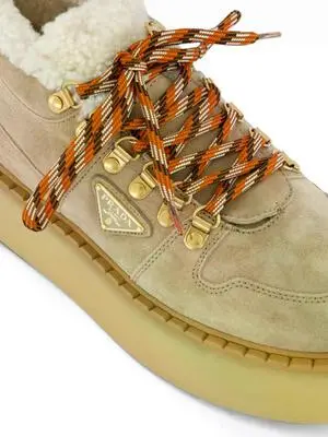 Prada Shearling-lined Suede Lace-up Flatform Booties