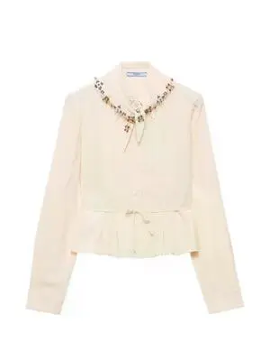 Prada Silk Marocain Shirt With Jewelled Scarf