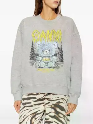 GANNI Relaxed Fit Organic Cotton Sweatshirt With Forest Teddy Print