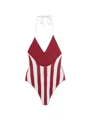 Fendi Striped Halterneck Swimsuit