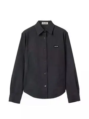 Miu Miu Stretch Poplin Shirt With Logo Patch