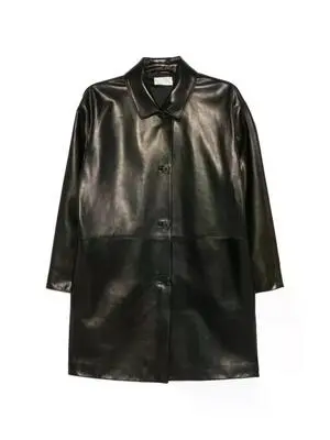 THE ROW Donata Button-up Leather Coat - Black