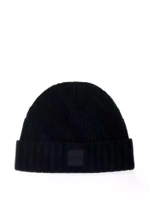 Stone Island Logo-patch Ribbed-knit Beanie Hat - Black