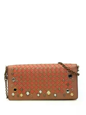 Bottega Veneta Nappa Intrecciato Studded Wallet On Chain Crossbody Bag - Brown