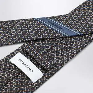 FERRAGAMO Silk Tie With Gancini Print