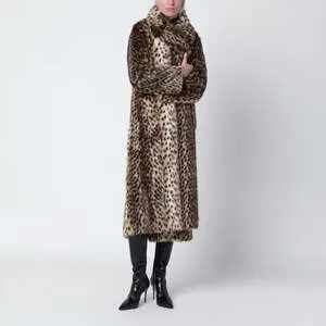 BB COUTURE Faux Fur Leopard Print Coat - Beige