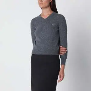 Miu Miu Slate V-neck Sweater In Wool