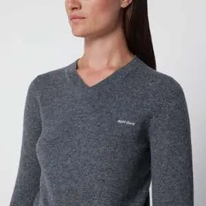 Miu Miu Slate V-neck Sweater In Wool