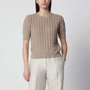 Max Mara Cable-knit Linen Crewneck Sweater