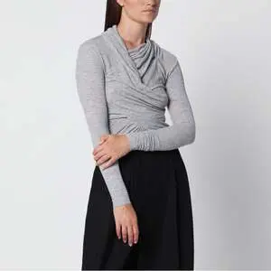 Source Unknown Draped Jersey Top With Asymmetric Neckline
