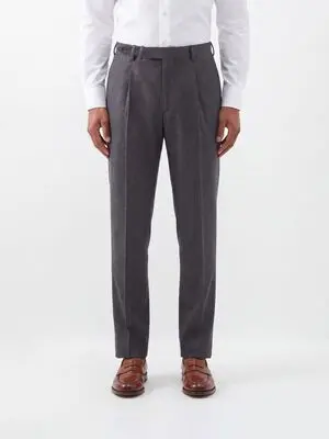 PT TORINO Slim Fit Pleated Trousers In Cotton And Virgin Wool - Grey