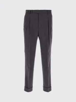 PT TORINO Slim Fit Pleated Trousers In Cotton And Virgin Wool - Grey