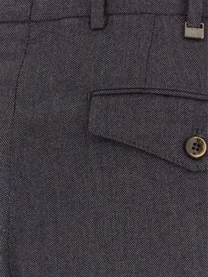 PT TORINO Slim Fit Pleated Trousers In Cotton And Virgin Wool - Grey