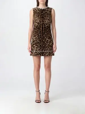 Dolce & Gabbana Leopard Print Embellished Silk Mini Dress