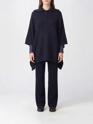 Fabiana Filippi Wool Blend Mantle With Classic Collar And Dropped Shoulders - Blue