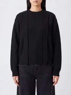 Sacai Wool Crewneck Sweater With Contrast Panel And Embroidery - Black