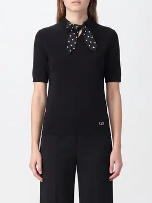 Valentino Garavani Virgin Wool Knit Top With Scarf Neck And Vlogo Signature